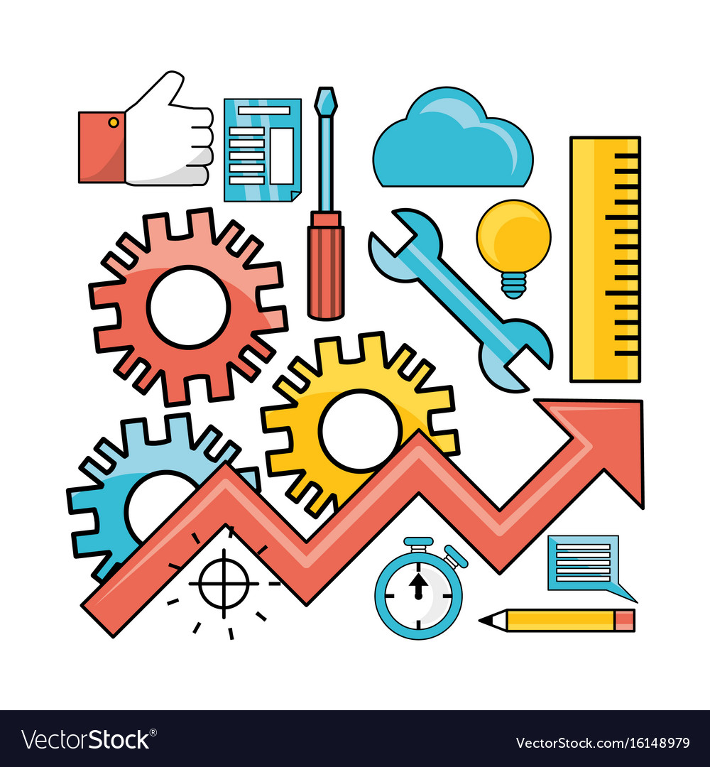 Set data process with teamwork development Vector Image