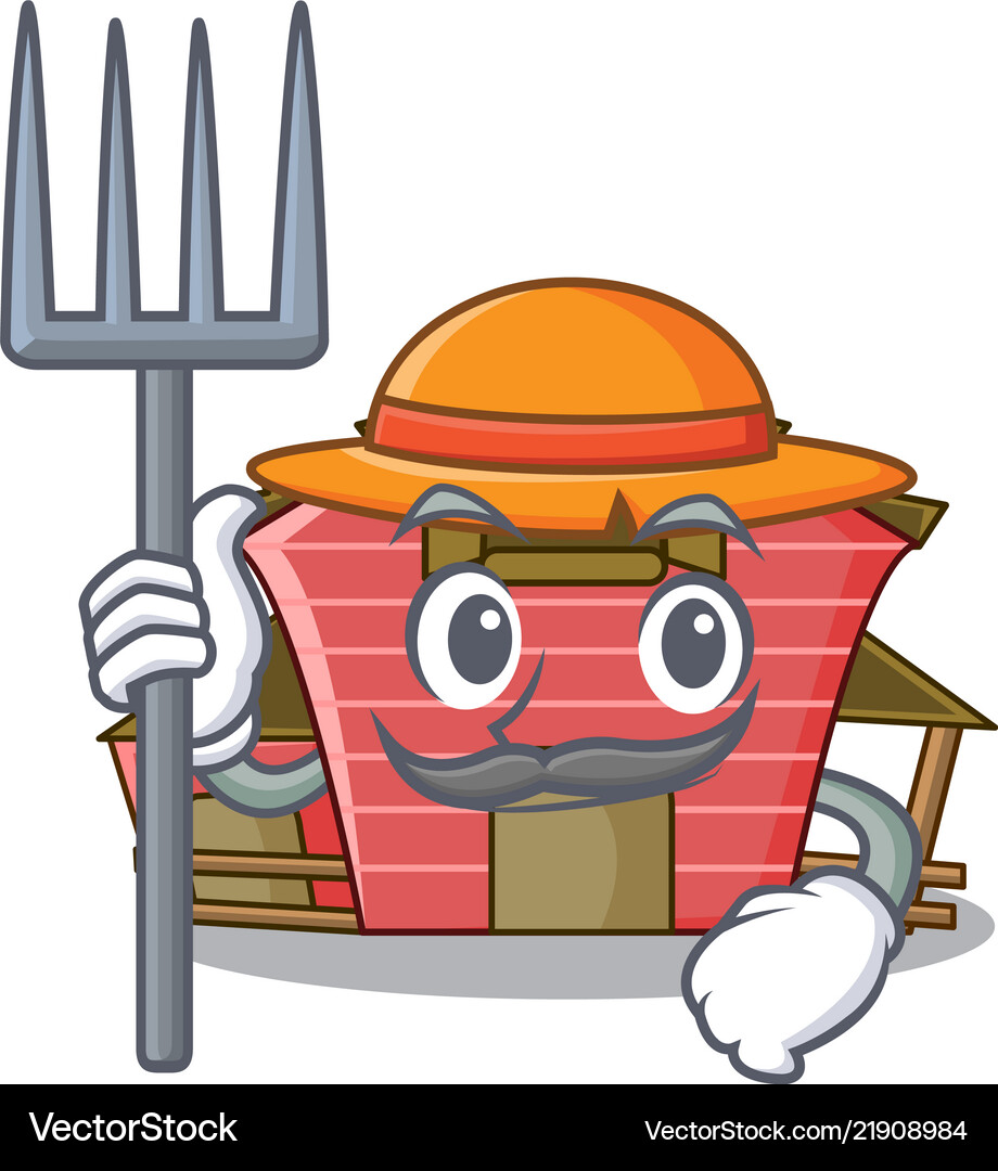 Farmer character red barn building with haystack Vector Image