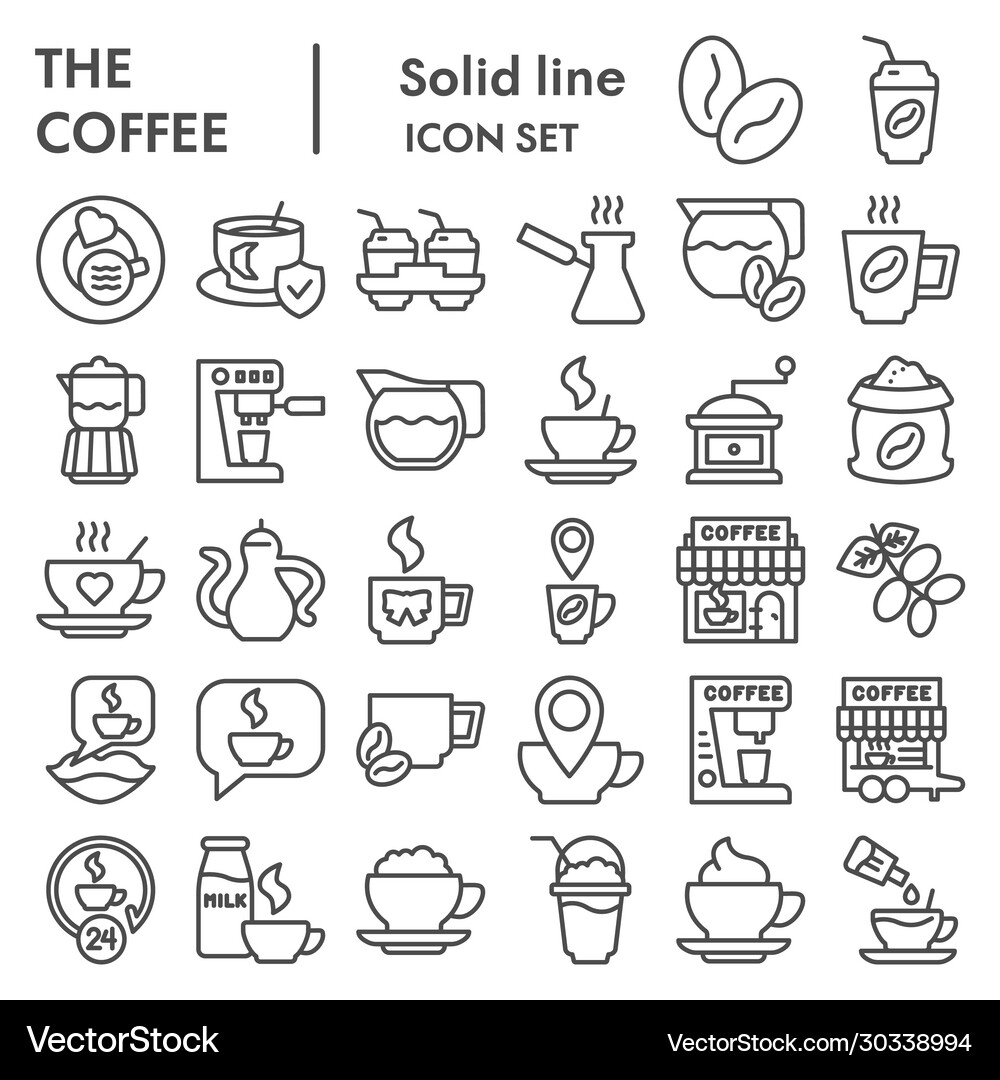 Coffee line icon set caffeine or cafe signs Vector Image