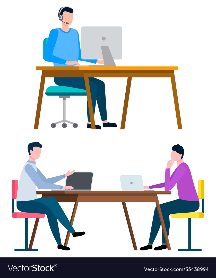 People at laptop and computer isolated characters Vector Image