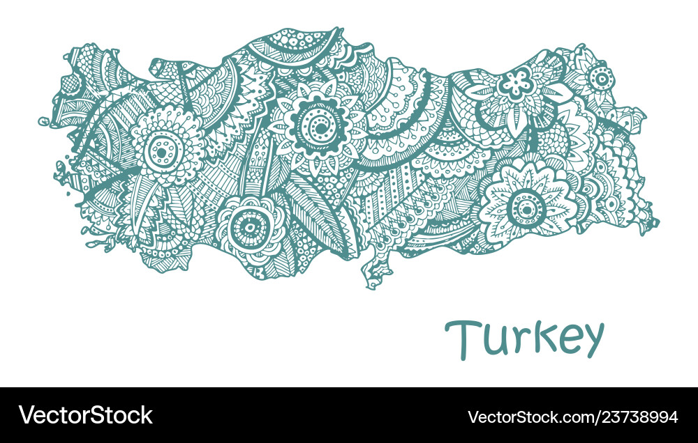Textured map of turkey hand drawn ethno Royalty Free Vector