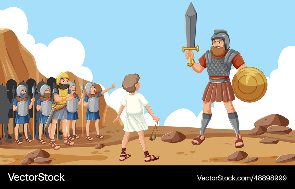 David and goliath the epic battle Royalty Free Vector Image