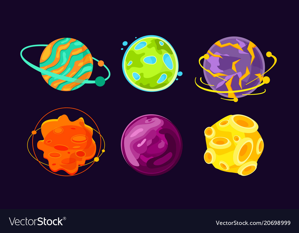 Set cartoon planets space Royalty Free Vector Image
