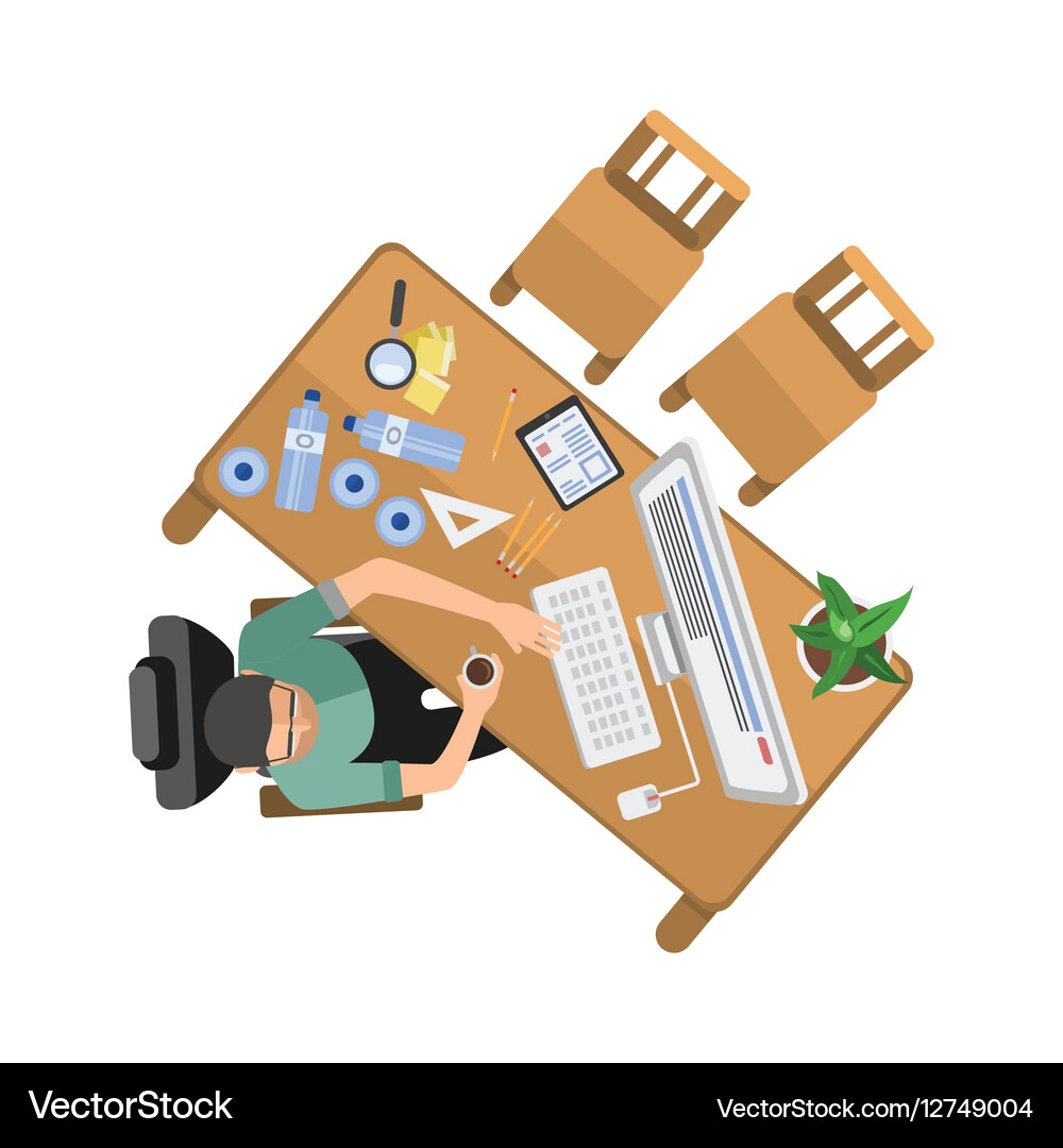 Business man sitting on table Royalty Free Vector Image