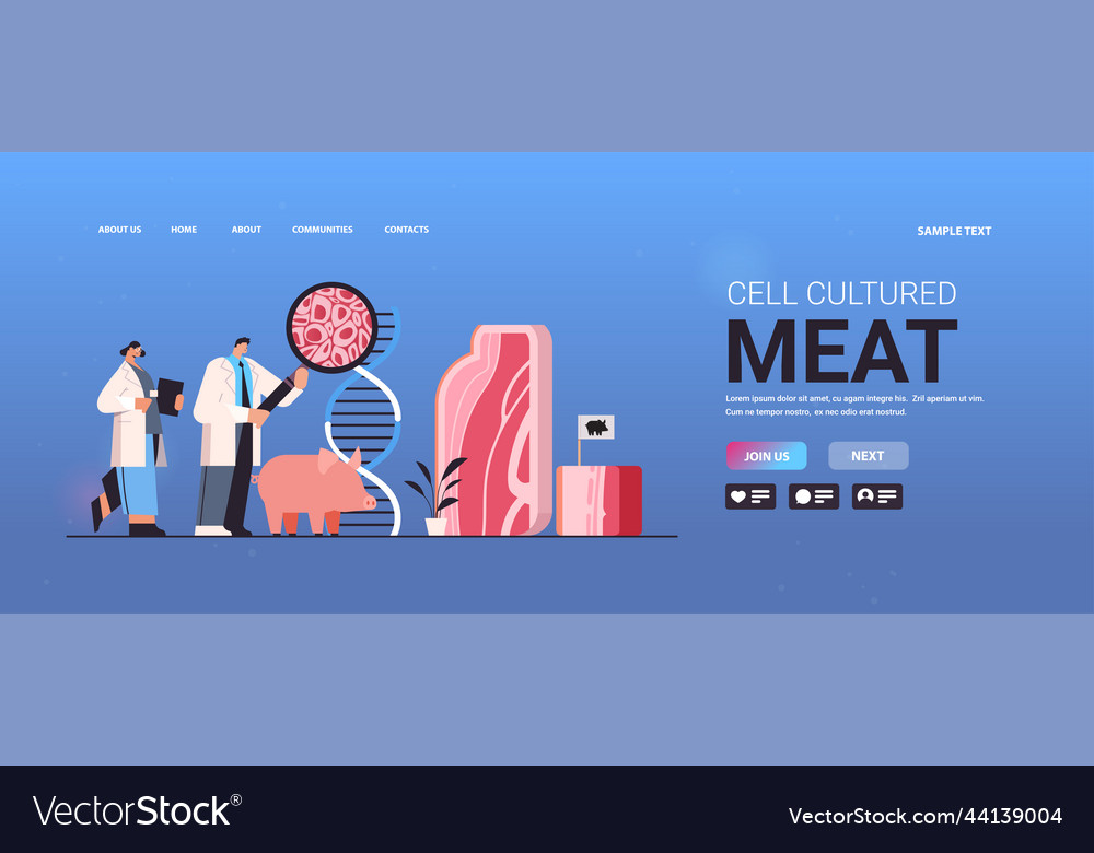 Scientists analyzing dna of cultured red raw meat Vector Image Scientists analyzing dna of cultured red raw meat Vector Image