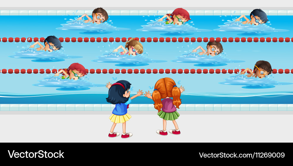 Kids practice swimming in the pool Royalty Free Vector Image