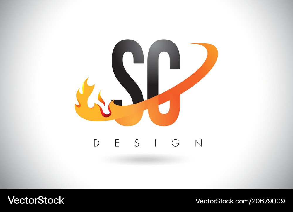 Sc s c letter logo with fire flames design Vector Image
