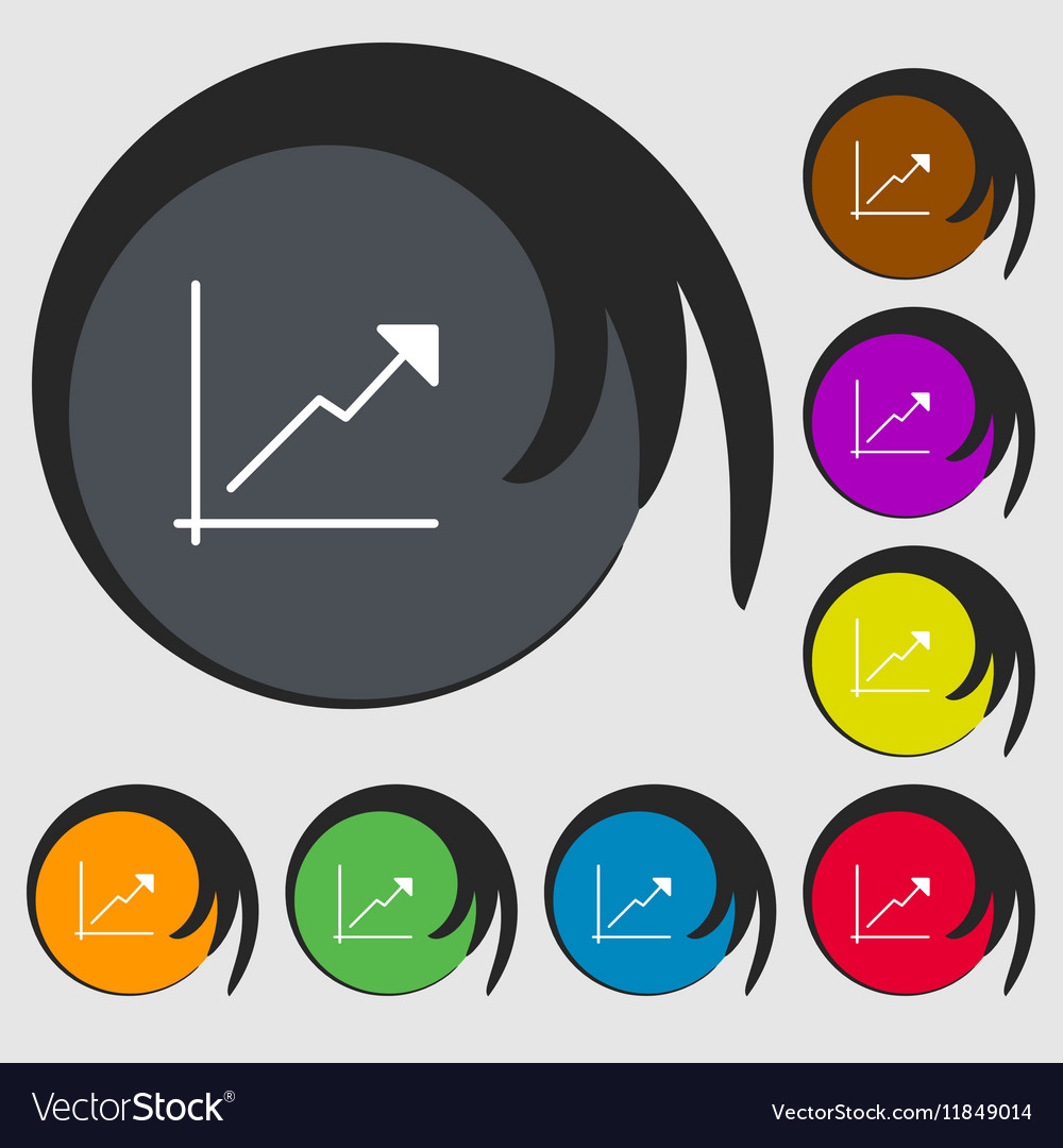 Chart icon sign symbols on eight colored buttons Vector Image