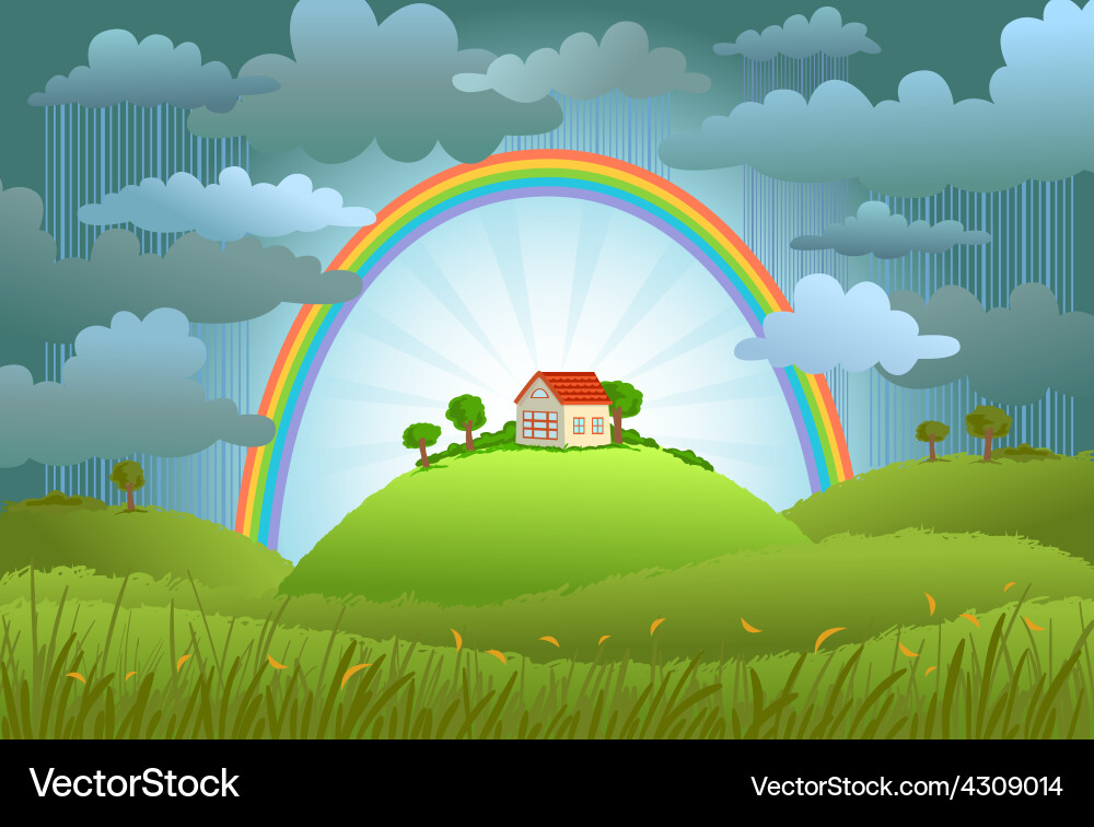 Rainbow protects the small house Royalty Free Vector Image