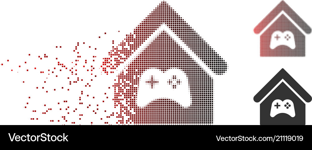 Shredded pixel halftone game center building icon Vector Image