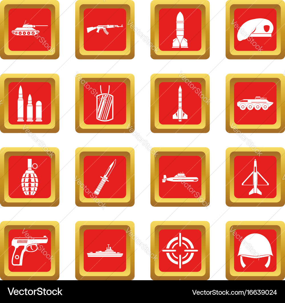 Military icons set red Royalty Free Vector Image