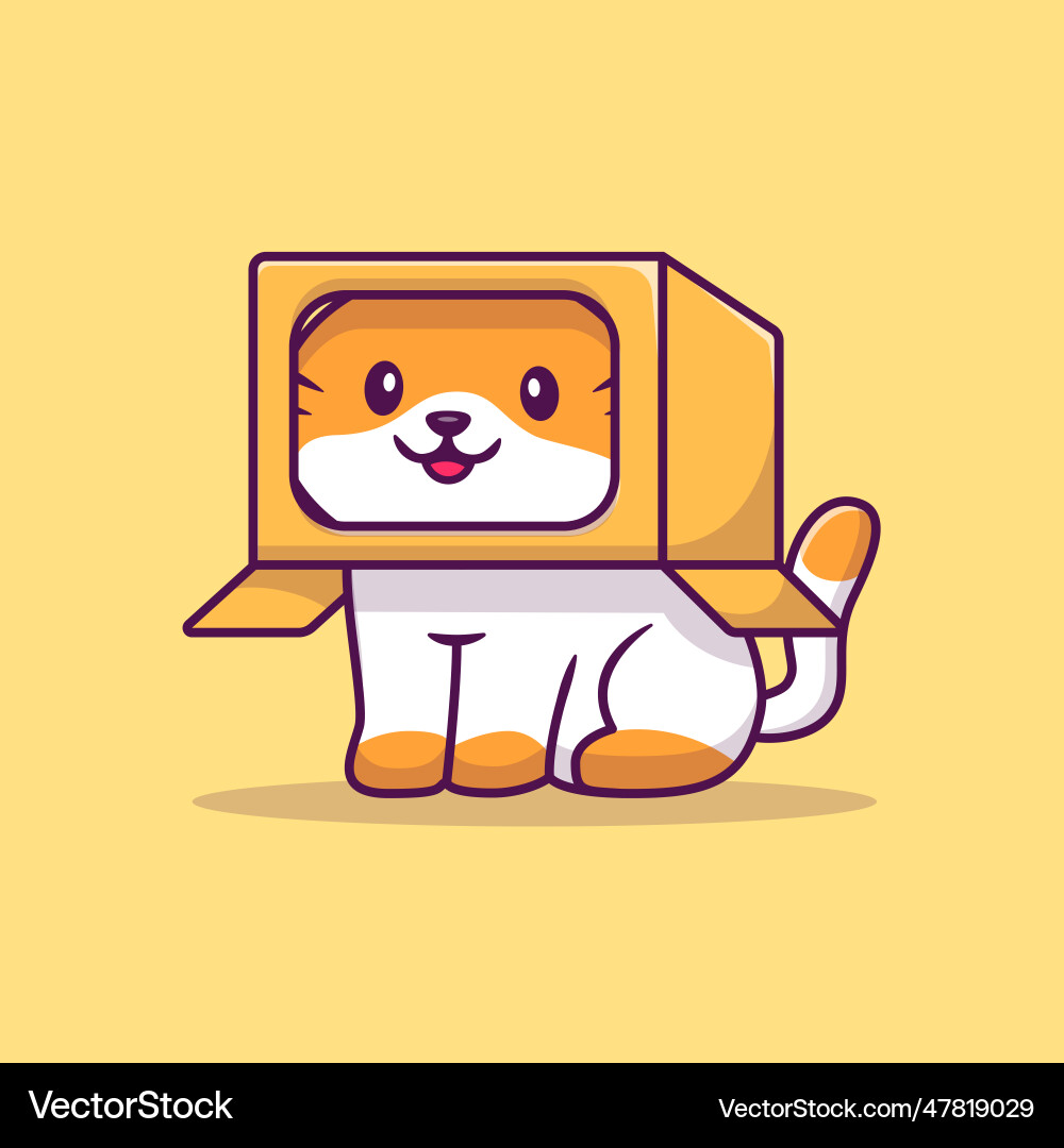 Cute cat playing in the box cartoon Royalty Free Vector