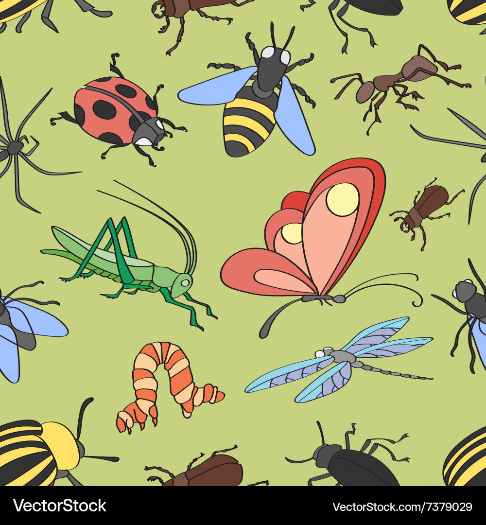 Doodle pattern insects Royalty Free Vector Image