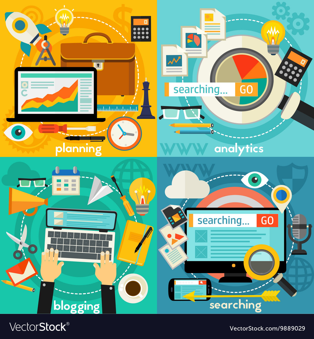 Planning Blogging Web Searching And Analytics Vector Image