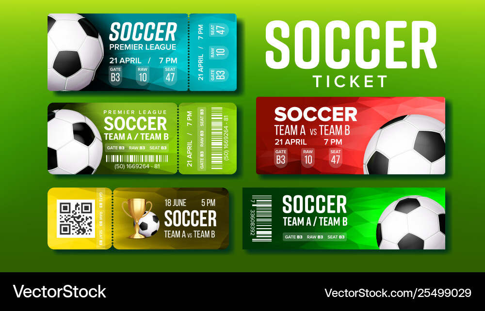Stylish tickets for visit soccer match set Vector Image