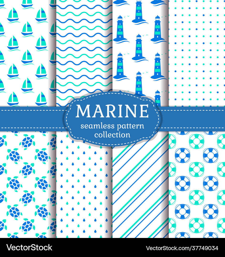 Sea and nautical seamless patterns set Royalty Free Vector