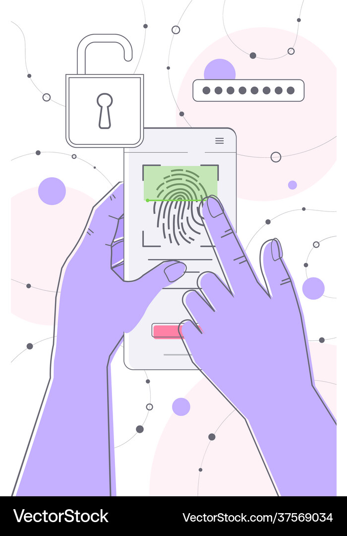 User hands touching fingerprint scanner Royalty Free Vector