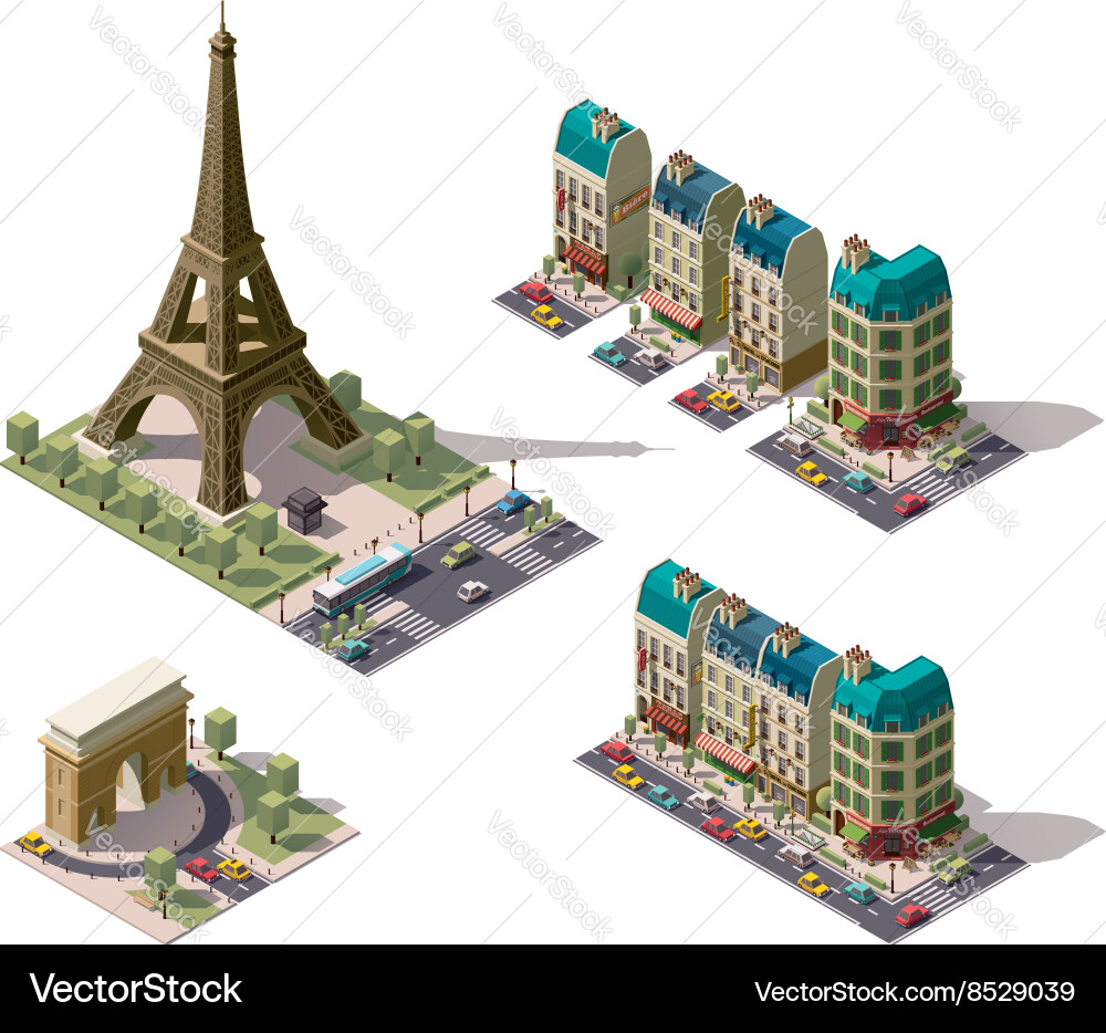Isometric Paris architecture elements Royalty Free Vector
