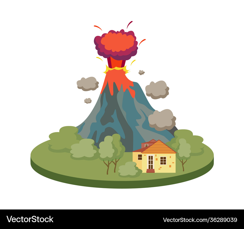Natural disaster volcano eruption with fire smoke Vector Image