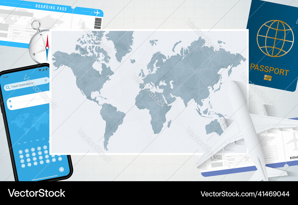 Travel destinations with abstract blue world map Vector Image
