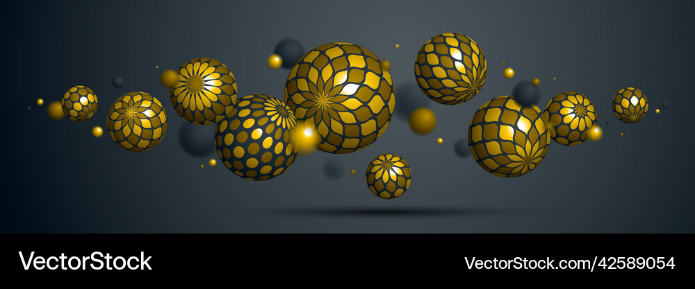 Realistic decorated golden spheres abstract Vector Image