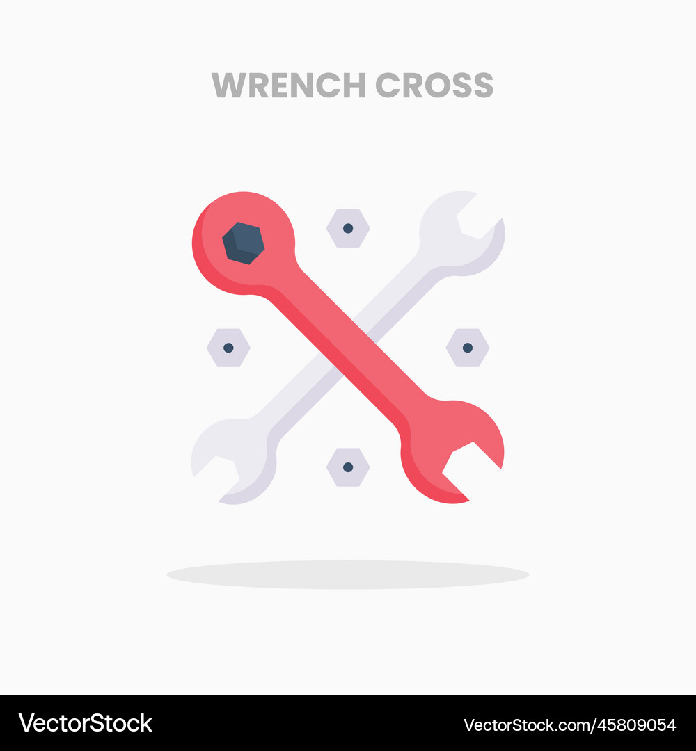 Wrench cross icon flat Royalty Free Vector Image