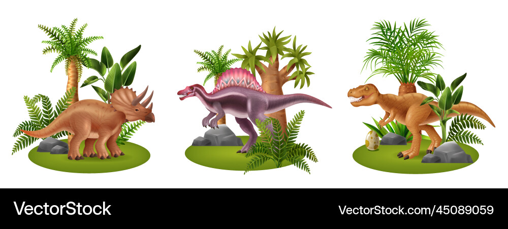 Dinosaur realistic compositions set Royalty Free Vector