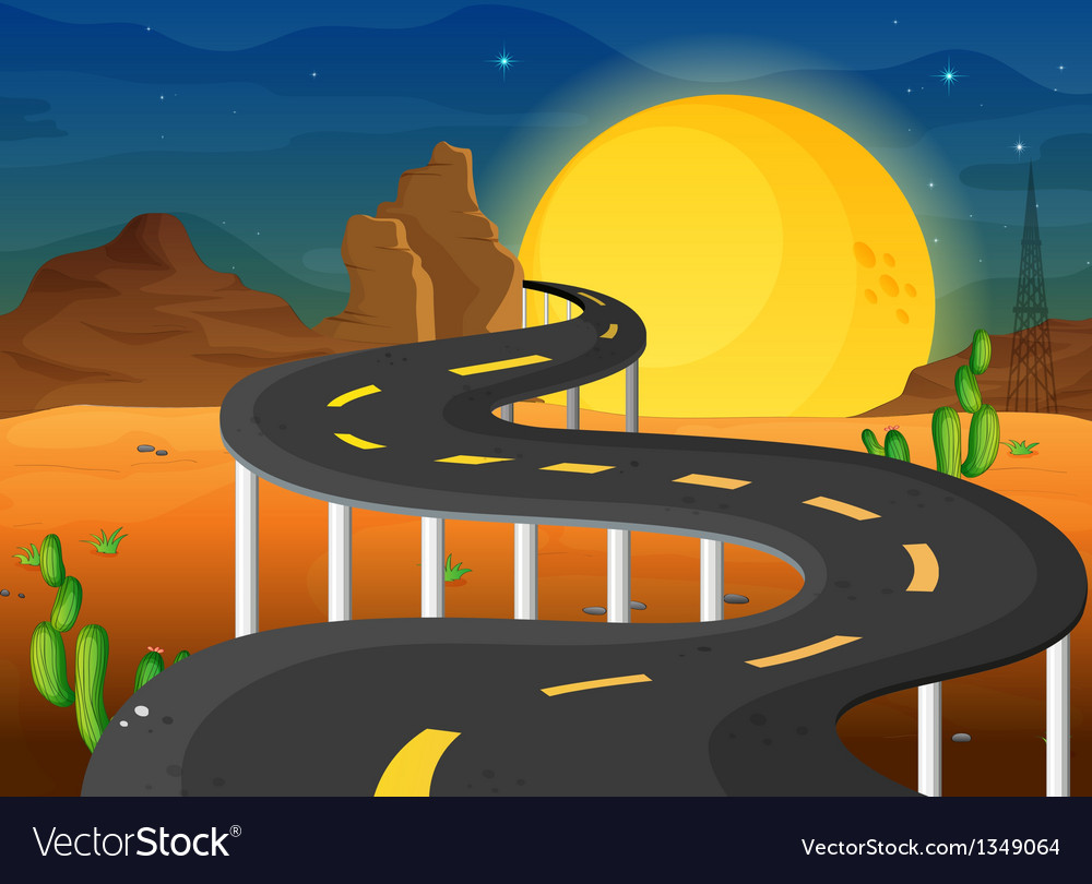 A fullmoon at the end of winding road Royalty Free Vector