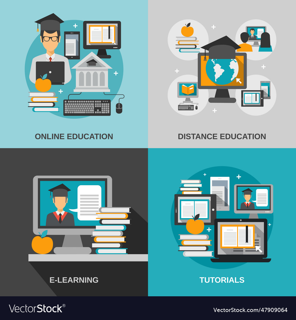 E-learning flat set flat set Royalty Free Vector Image