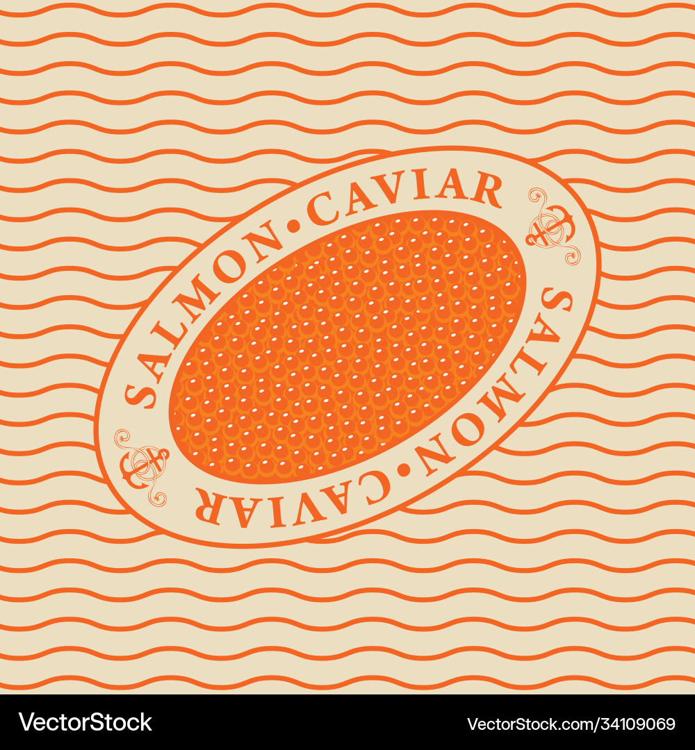 Label for red salmon caviar in an oval frame Vector Image