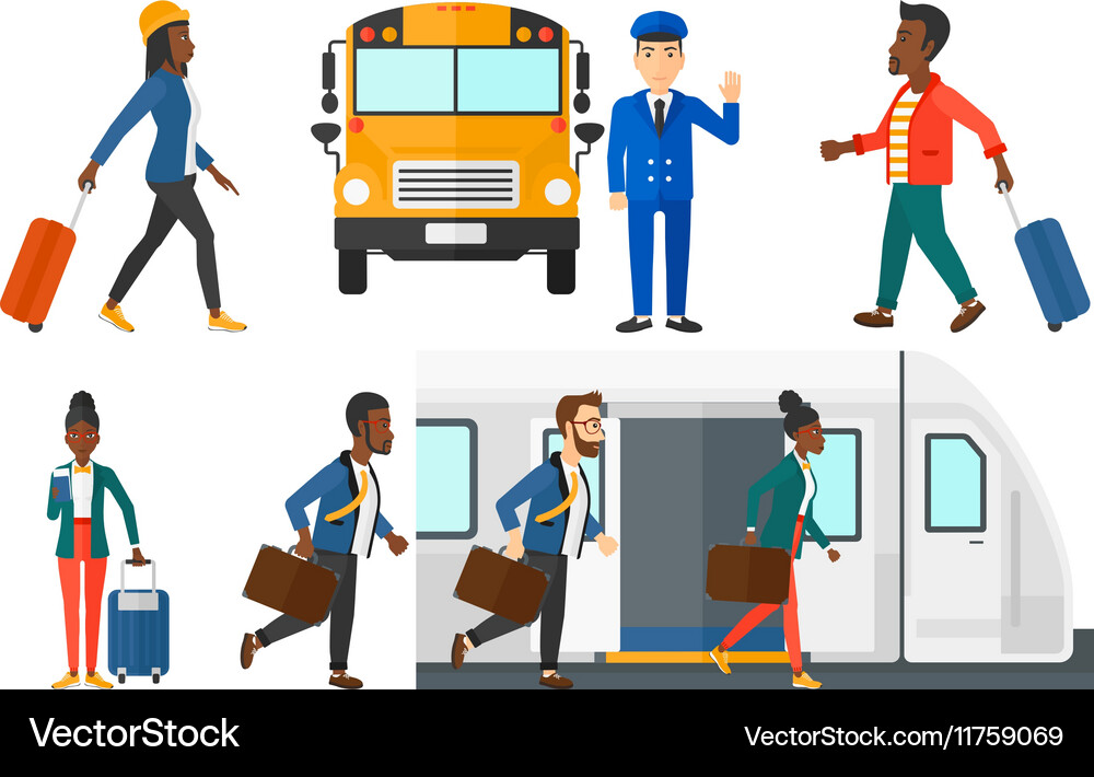 Transportation set with people traveling Vector Image