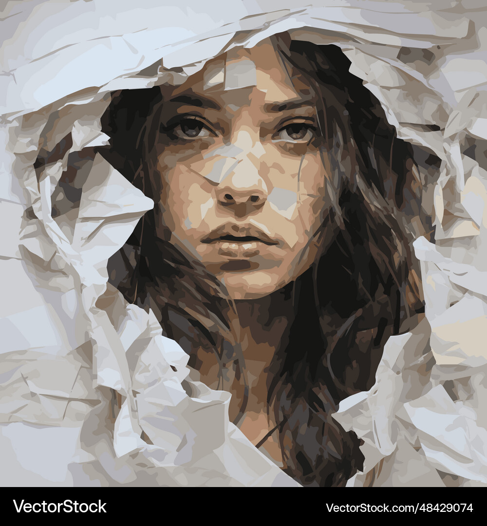 Torn paper with a stylized girl s face Royalty Free Vector