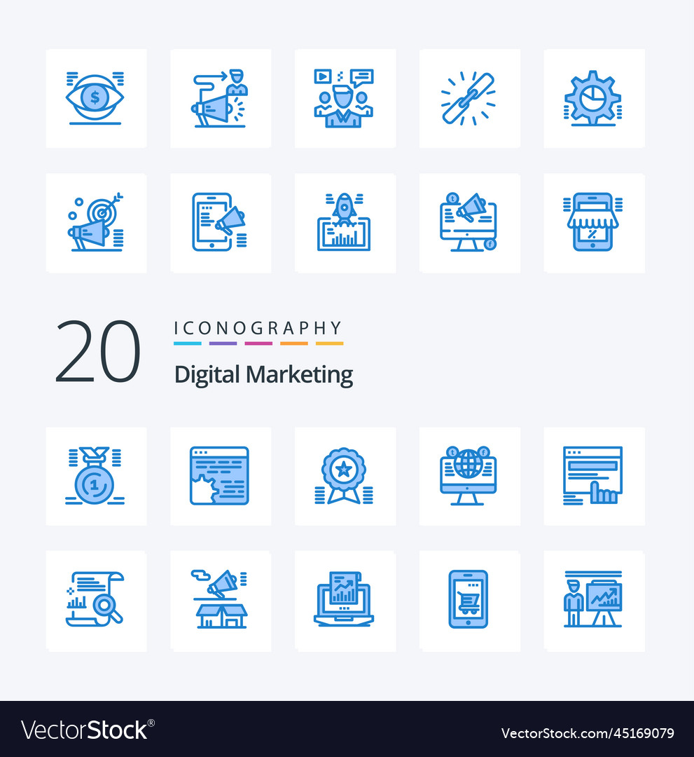 20 Digital Marketing Blue Color Icon Pack Like Vector Image