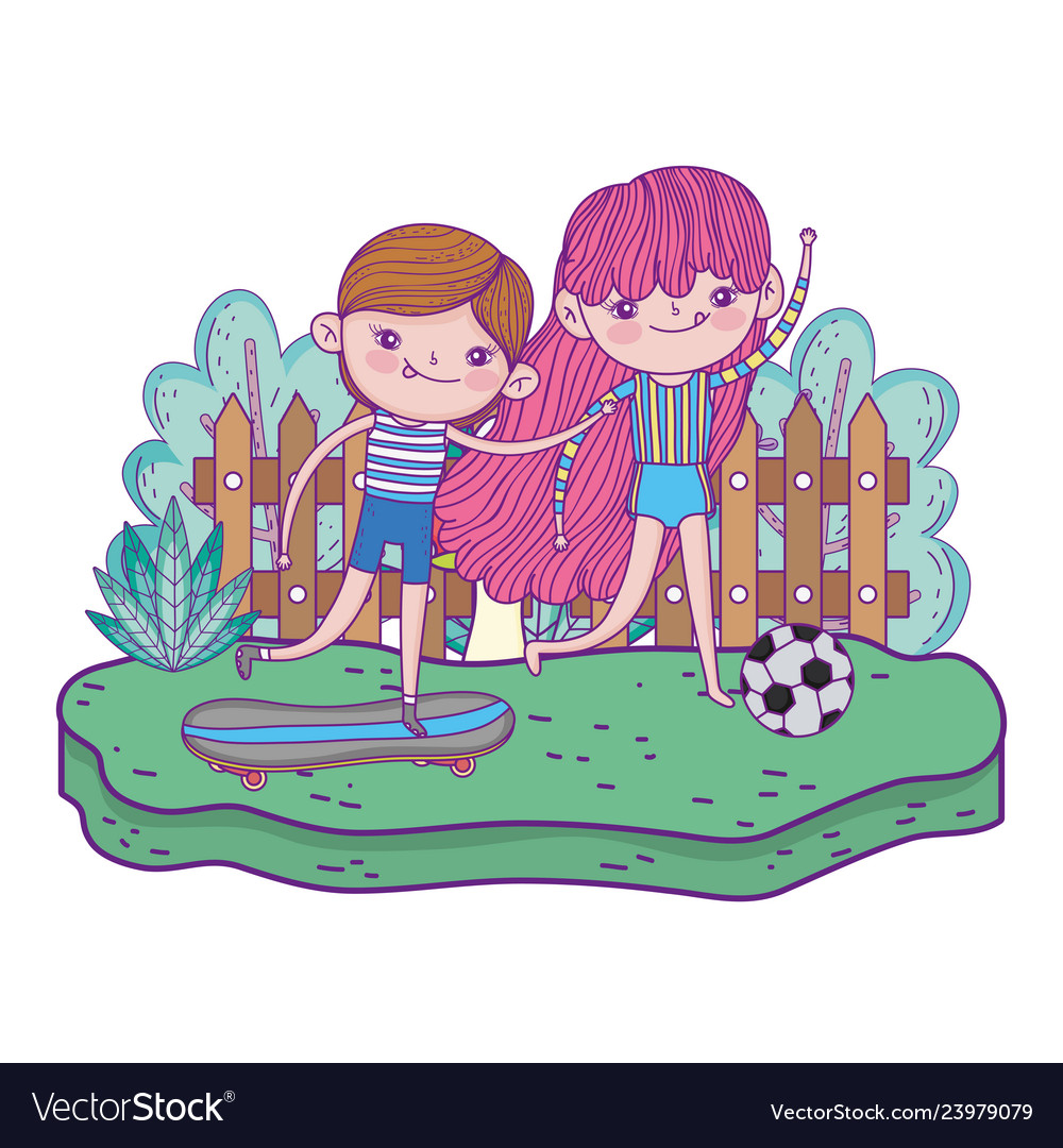 Cute little kids in skateboard and playing soccer Vector Image