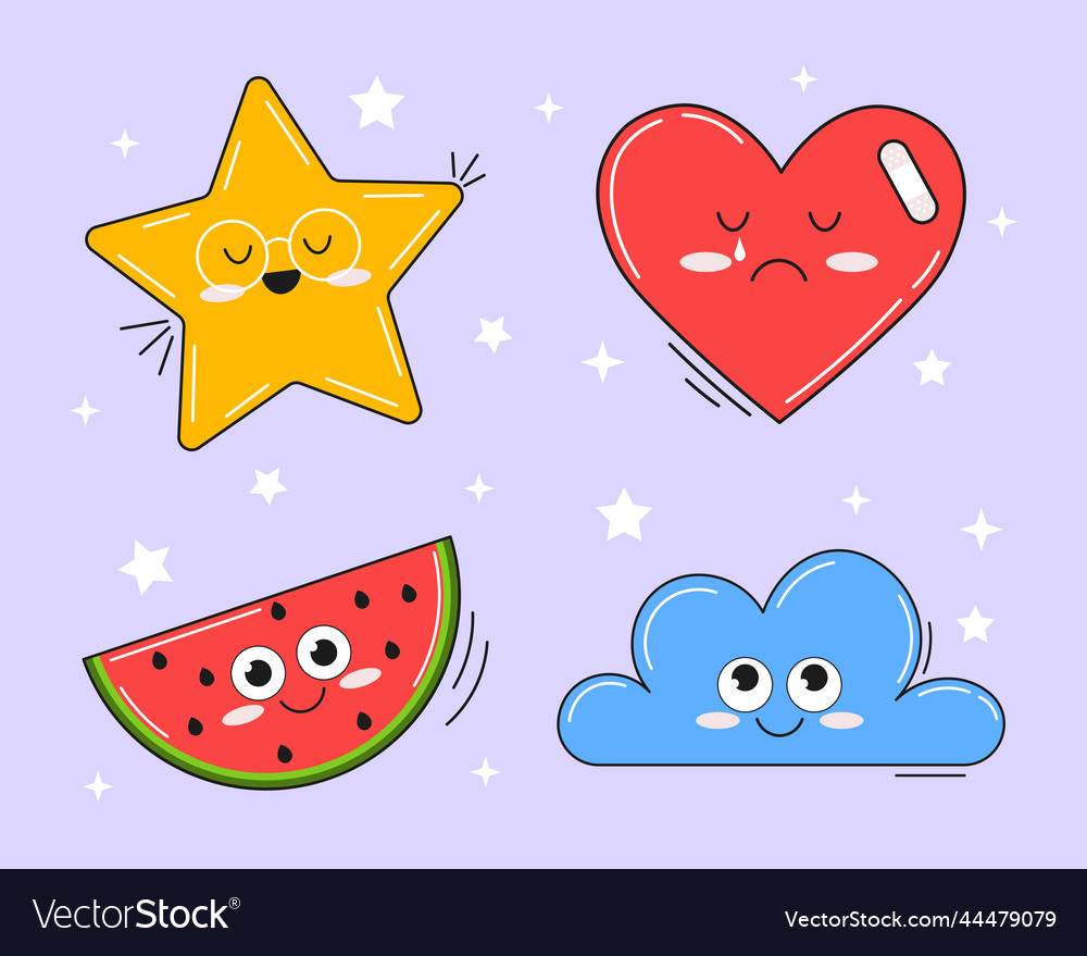 Kawaii Sticker Set Royalty Free Vector Image Vectorstock