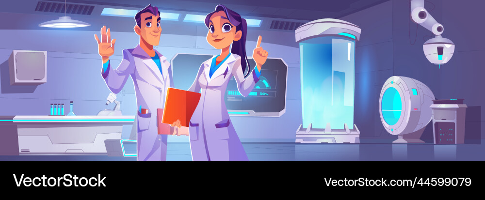 Scientists or doctors in futuristic laboratory Vector Image