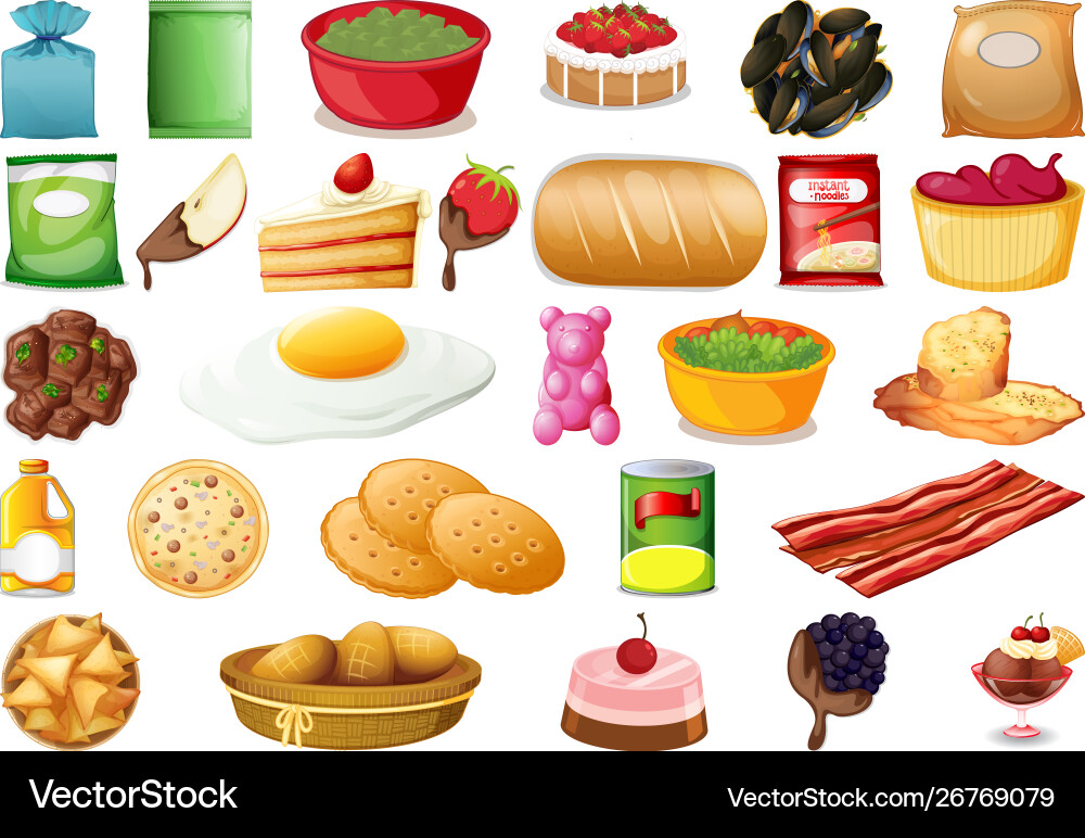 Set different foods Royalty Free Vector Image - VectorStock