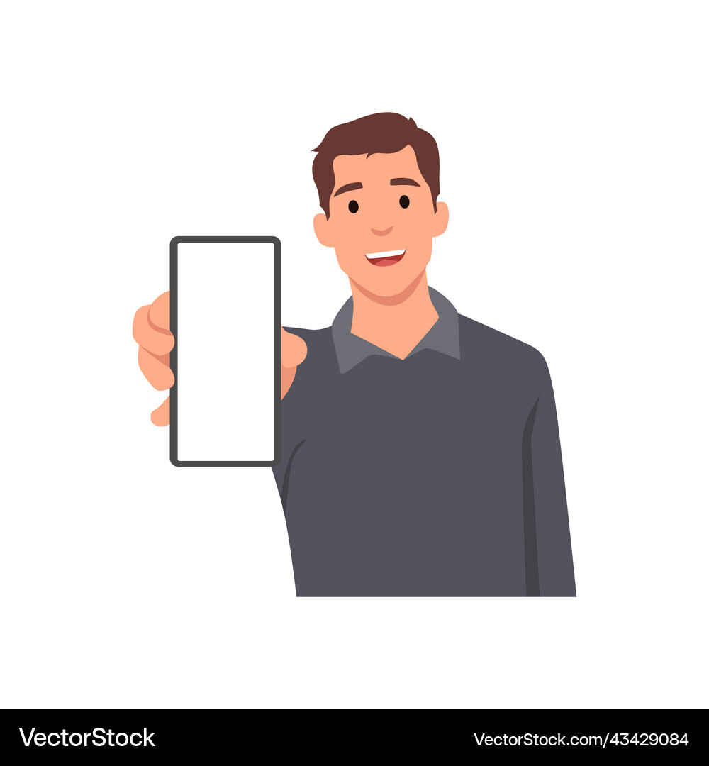 Man showing smartphone or holding Royalty Free Vector Image