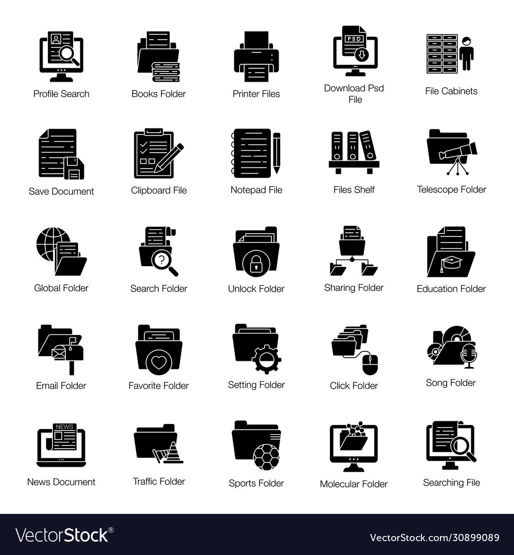 Pack files solid icons Royalty Free Vector Image
