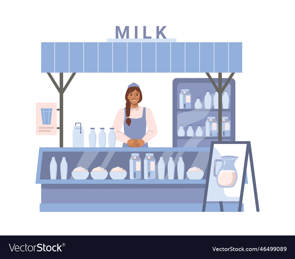Street Stall Selling Milk Products Royalty Free Vector Image