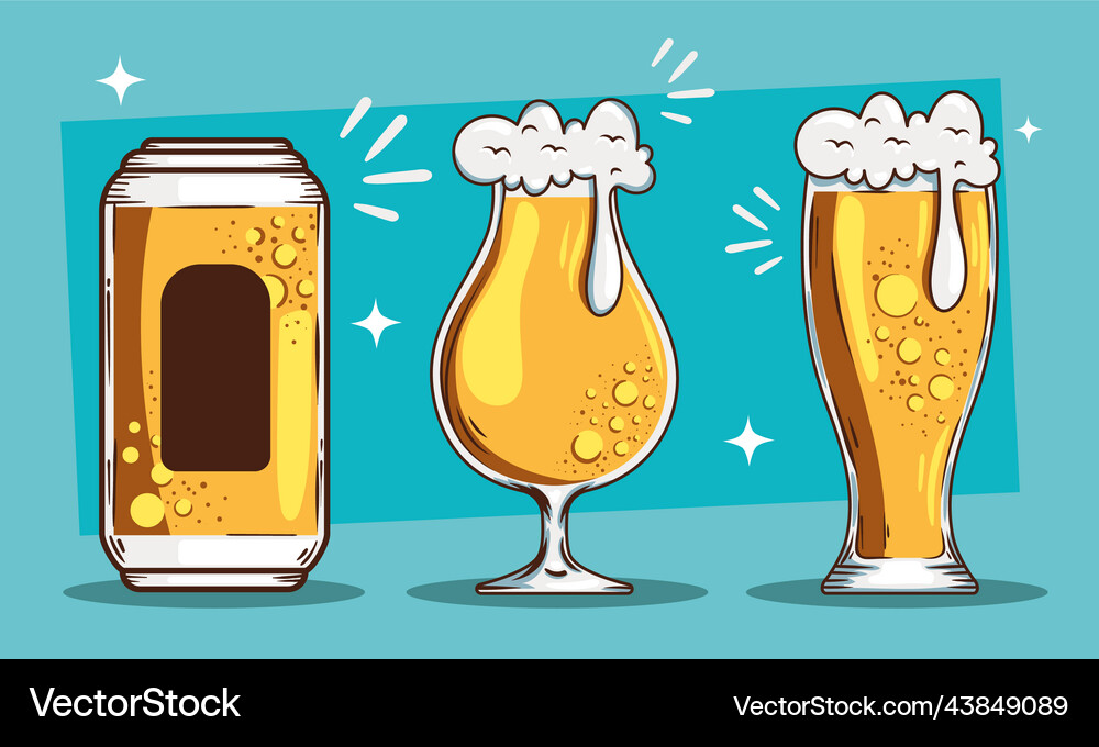 Three beers drinks Royalty Free Vector Image - VectorStock