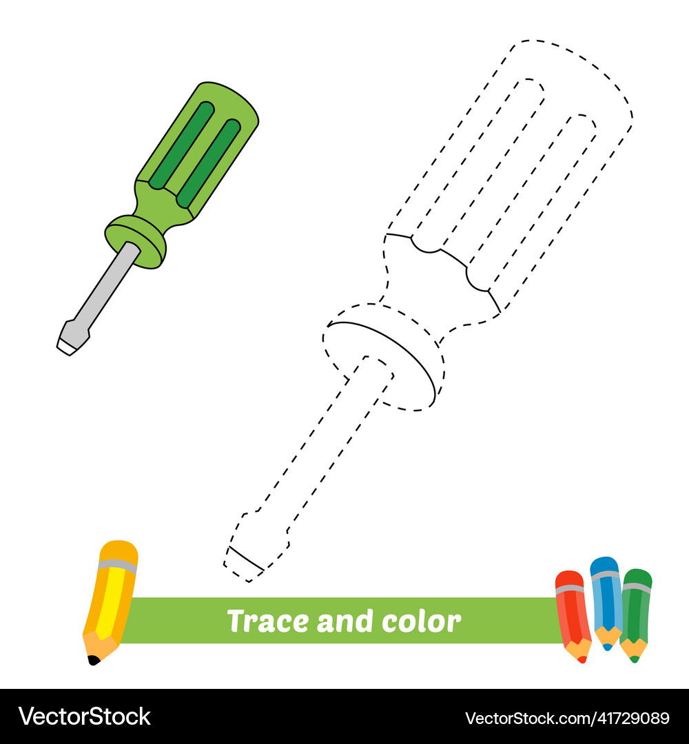 Trace and color for kids screwdriver Royalty Free Vector