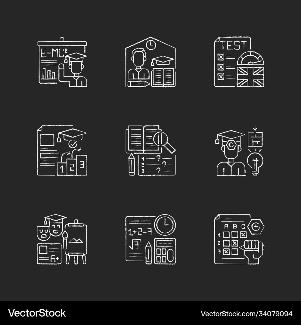 Examination types chalk white icons set on black Vector Image