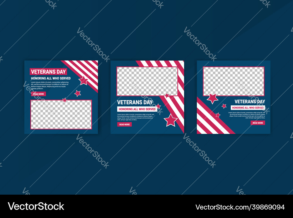 Social media post template for veterans day Vector Image