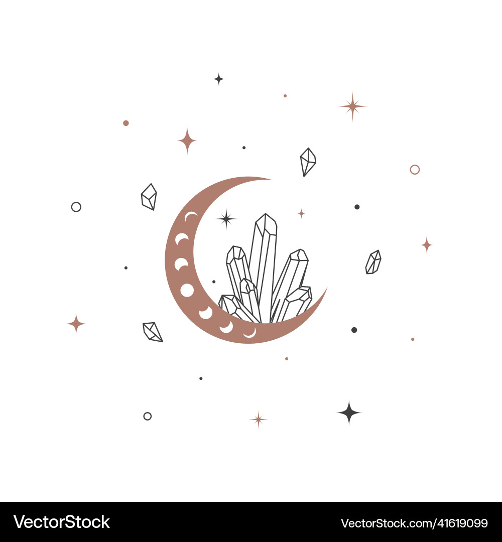 Magic crescent moon and crystal shining in trendy Vector Image