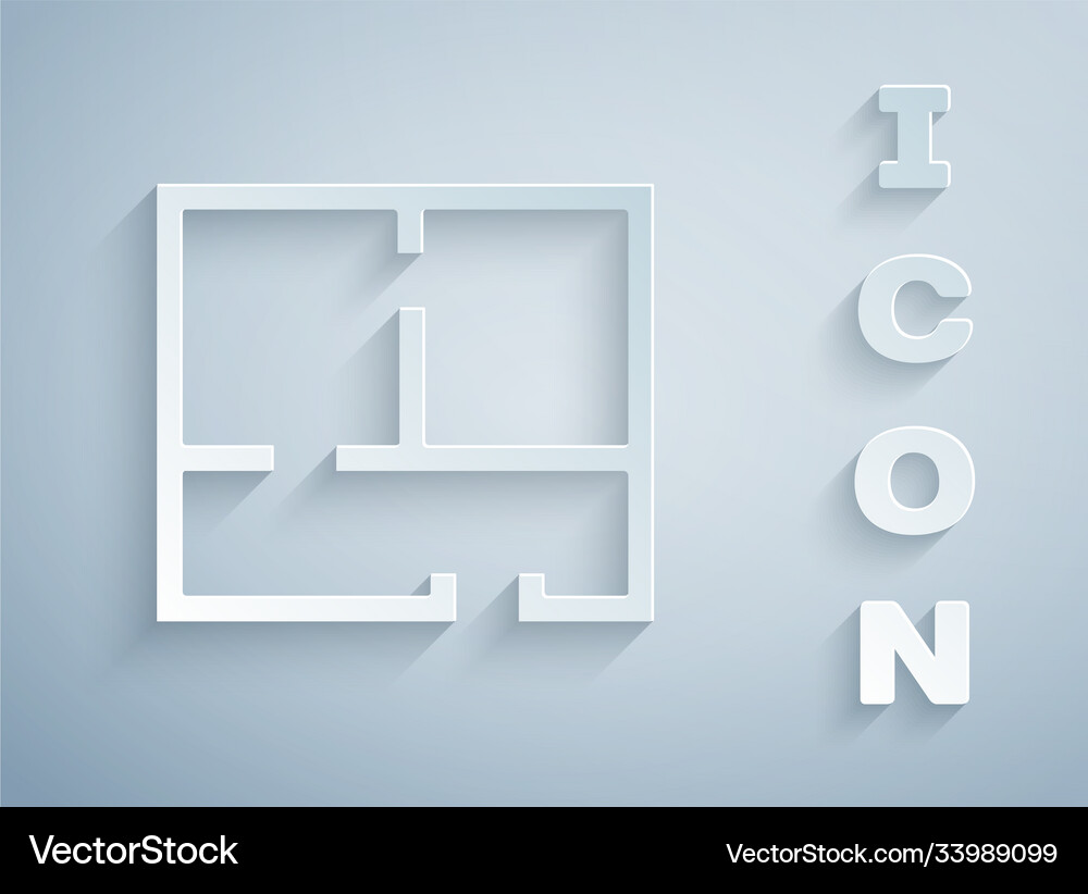 Paper cut house plan icon isolated on grey Vector Image