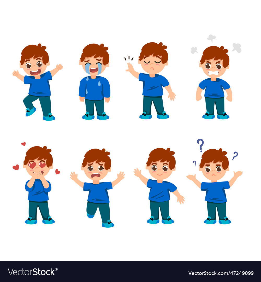 Set of emotions of little boy character Royalty Free Vector
