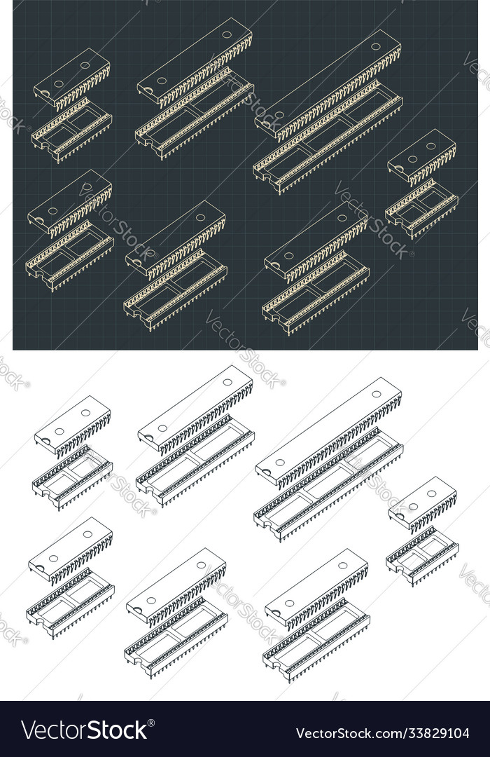 Microcontrollers Isometric Drawings Royalty Free Vector