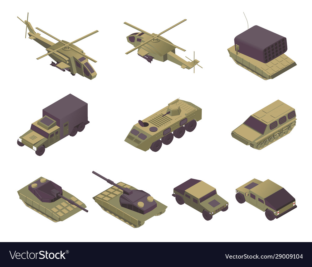 Military vehicles isometric Royalty Free Vector Image