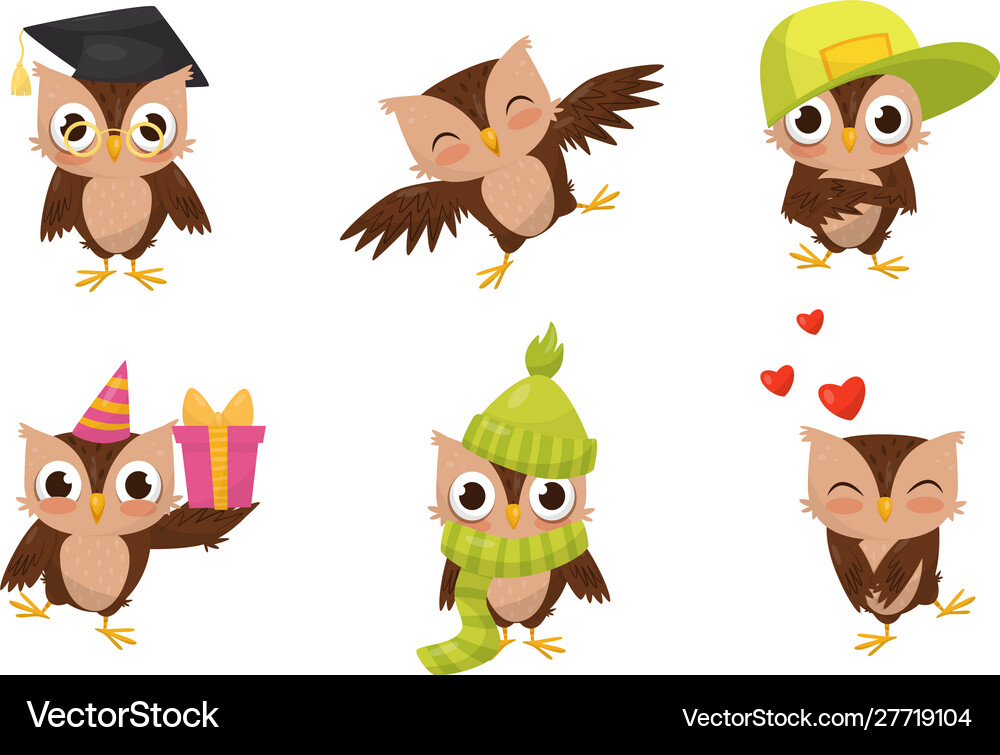 Set humanized owls Royalty Free Vector Image - VectorStock